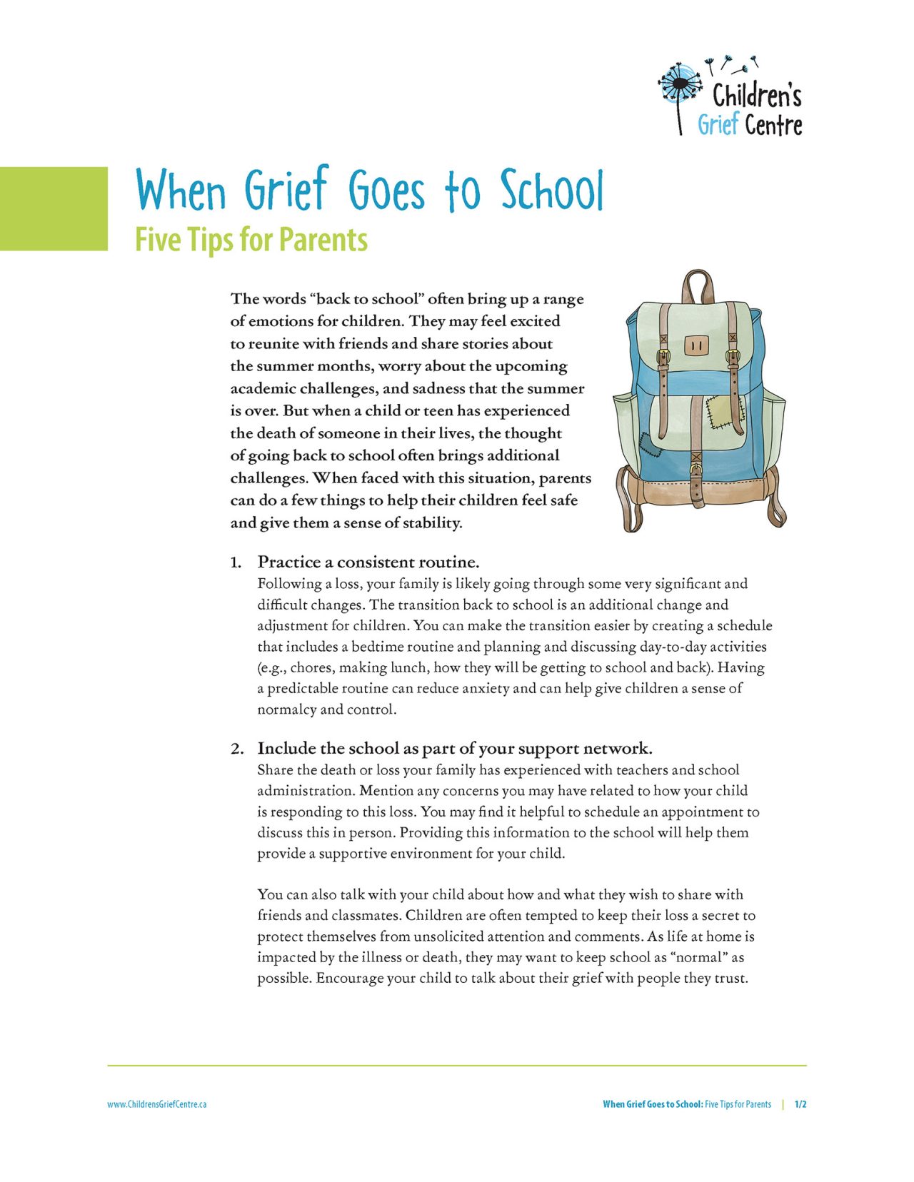 When Grief Goes to School: Five Tips for Parents - www.hospicecalgary.ca